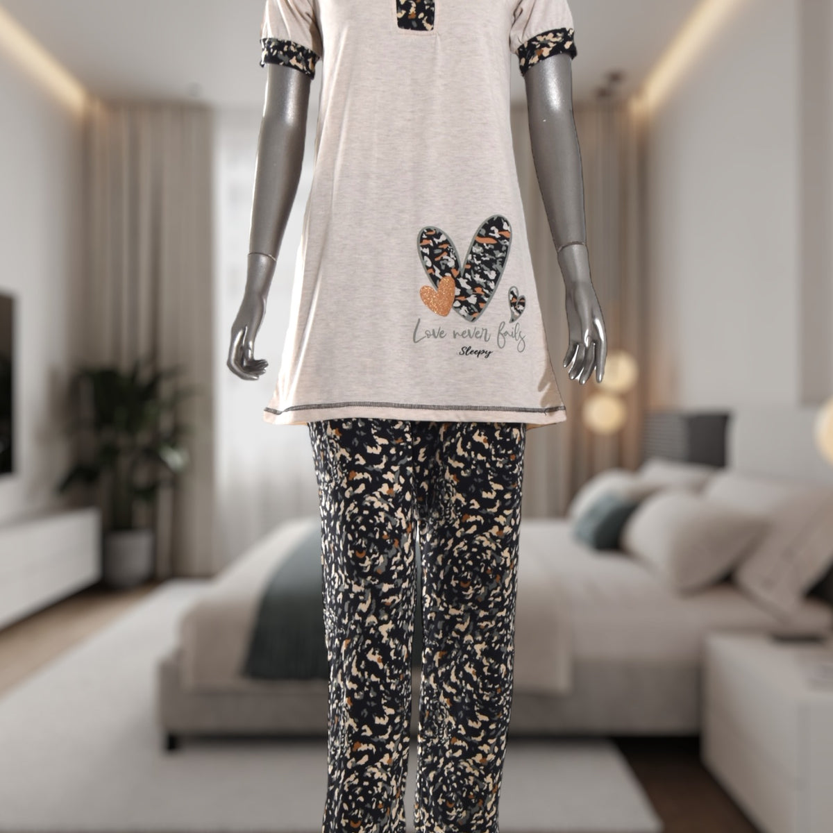 Ladies Love Heart Print Pyjama – Forever Sleepy